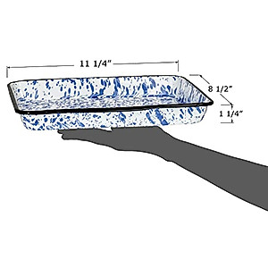 Red Co. 11" x 9" Enamelware Metal Classic 2 Quart Rectangular Serving Tray, Navy Blue Marble/Black Rim - Splatter Design