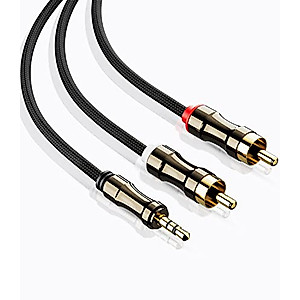BERLAT RCA to 3.5mm Cable, RCA Audio Cable Nylon Woven 24K Gold Plated Male to Male Jack Adapter for Connects a Smartphone, Tablet, HDTV,or MP3 Player to a Speaker - 6.6ft/2M