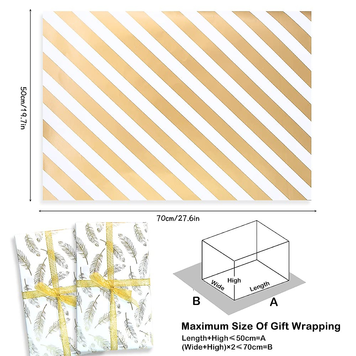 Gift Wrapping Supplies,8 Sheets White Gold Gift Wrapping Paper with 10 Pull Bows 24 Yard Glitter Ribbon and 12 Thank You Lable Sticker for Birthday Gift Wrap Christmas Gift Packing DIY Paper Craft