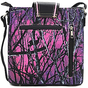 Camouflage Rhinestone Western Cross Body Handbags Concealed Carry Purse Country Women Single Shoulder Bag (#2 Buckle Purple)