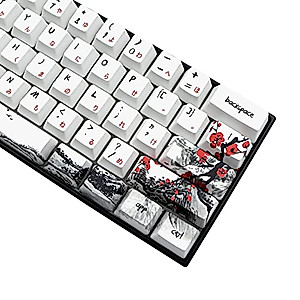 JSJT Custom Keycap-Keycaps 60 Percent Suitable for GK61/GK64/RK61/Anne /ALT61 Mechanical Keyboards 71 Key with Japanese Font Set OEM Profile PBT Keycaps with Keycap Puller (Plum Blossom Keycaps)