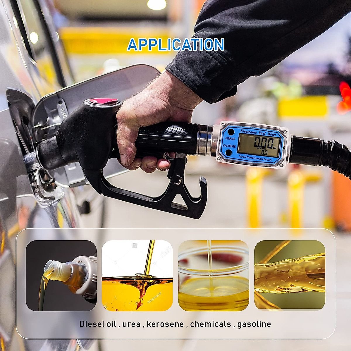 Watflow 1“NPT Turbine Flow Meter with Digital LCD Display for Measuring Diesel Kerosene Gasoline by Gallon, Aluminum Stainless Steel, Blue, 5-50GPM