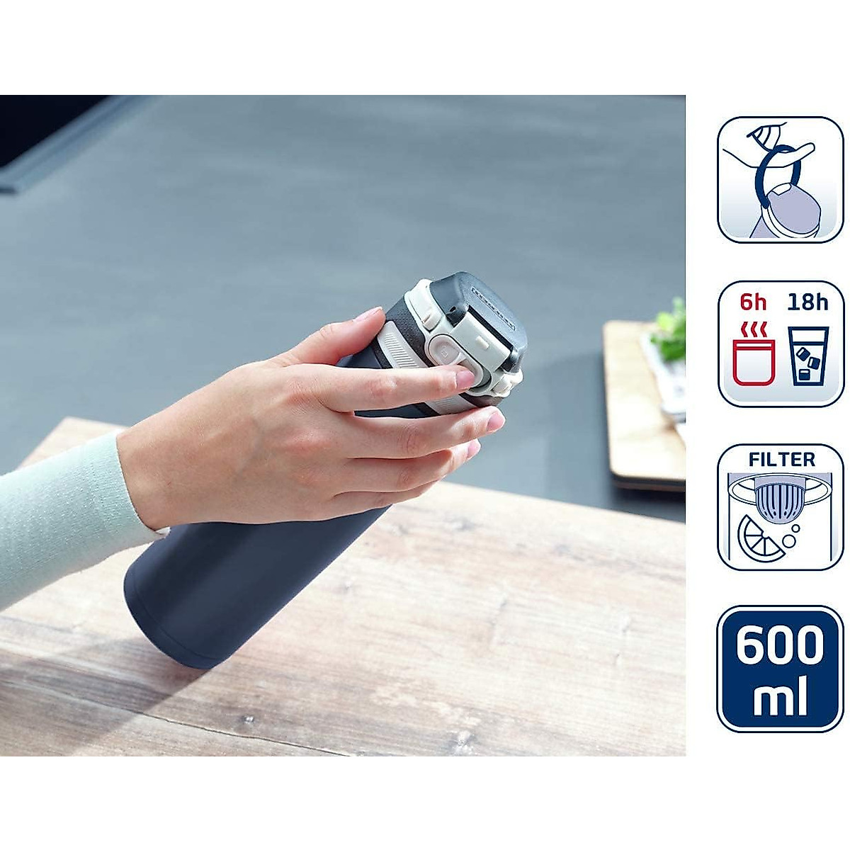 Leifheit Thermosflasche Thermos flask, 7,8 x 7,5 x 25 cm, Dark Blue