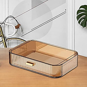 Milageto Countertop Makeup Organizer Tray, Shower Caddy Plate, Multifunction Desktop Storage Case, Brown