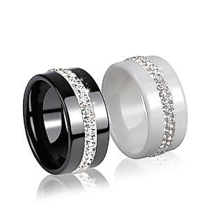 10MM Width Two Row Crystal Women Rings Jewelry Smooth Black White Ceramic Rings Made Of Ceramic Material Fashion Wedding Ring