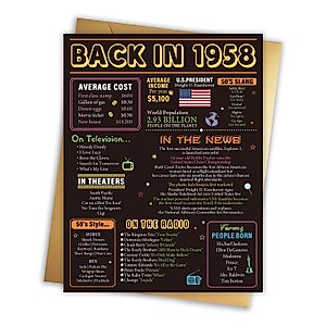Back in 1958 Card, Big 65th Birthday Card, Jumbo 65th Bday Card, Vintage 65 Years Old Birthday Card for Grandma Mom Uncle...
