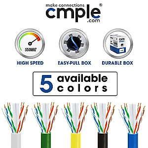 Cmple - Cat6 Cable 1000ft Bulk Lan Ethernet Cat 6 Wire Network UTP 23AWG CMR Riser 10Gbps 550 MHz Pull Box 1000 Feet, White