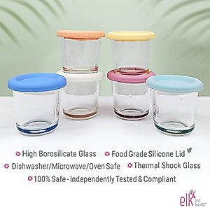 Elk and Friends 4oz Borosilicate Glass Baby Food Storage Jars with Silicone Lid | Strong Glass | Set of 12 | Microwave, Oven & Dishwasher Safe | Infant and Babies