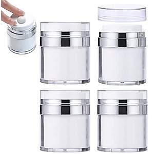 Minsily 4 Pack Airless Pump Jars, 1 Oz Airless Pump Bottles Cream Jar Vacuum Cosmetics Pump Bottle Dispenser, Travel Container Empty Airless Cosmetic Container for Skincare Cream Lotion Moisturizer