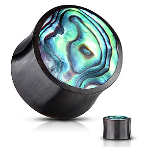 ZAYA BODY JEWELRY Pair Abalone Shell Organic Buffalo Plugs Ear Gauges 2g 0g 00g 7/16 1/2 9/16 5/8 3/4 inch (2g 6mm)