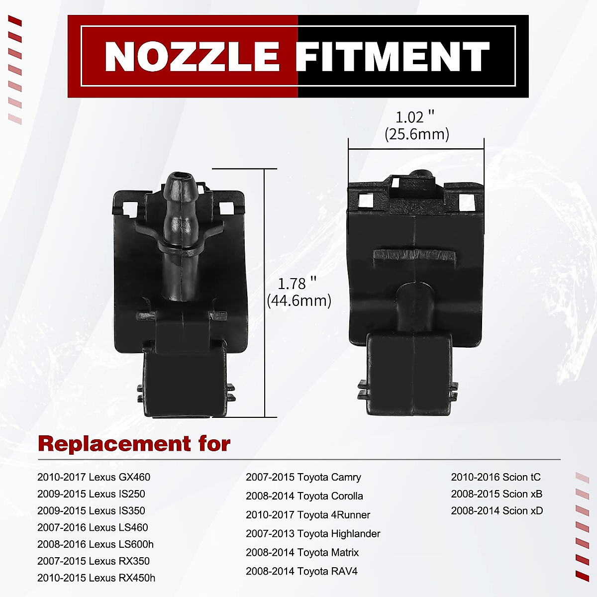 OTUAYAUTO Front Windshield Washer Nozzles - Replacement for Lexus, Scion, Toyota - Replaces OEM #: 85381-12300, 85381-12320 Spray Jet Kit （pack of 2）