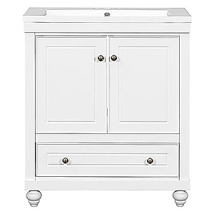Bellemave 30" Bathroom Vanity with Ceramic Basin Sink, Combo Cabinet Under-Mount Sink, Bathroom Storage Cabinet with 2 Doors and 1 Long Drawer for Bathroom No Mirror (White)