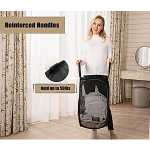 HOUSE AGAIN Mesh Popup Laundry Hamper, [Reinforced] Collapsible Laundry Basket, Foldable Pop Up Hamper with Durable Handles, Easy to Open and Fold for Dorm, Laundry Room, Bedroom, RV, (Black)