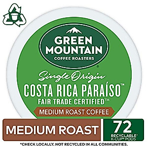 Green Mountain Coffee Roasters Costa Rica Paraiso, Single-Serve Keurig K-Cup Pods, Medium Roast Coffee Pods, 12 Count (Pack of 6)