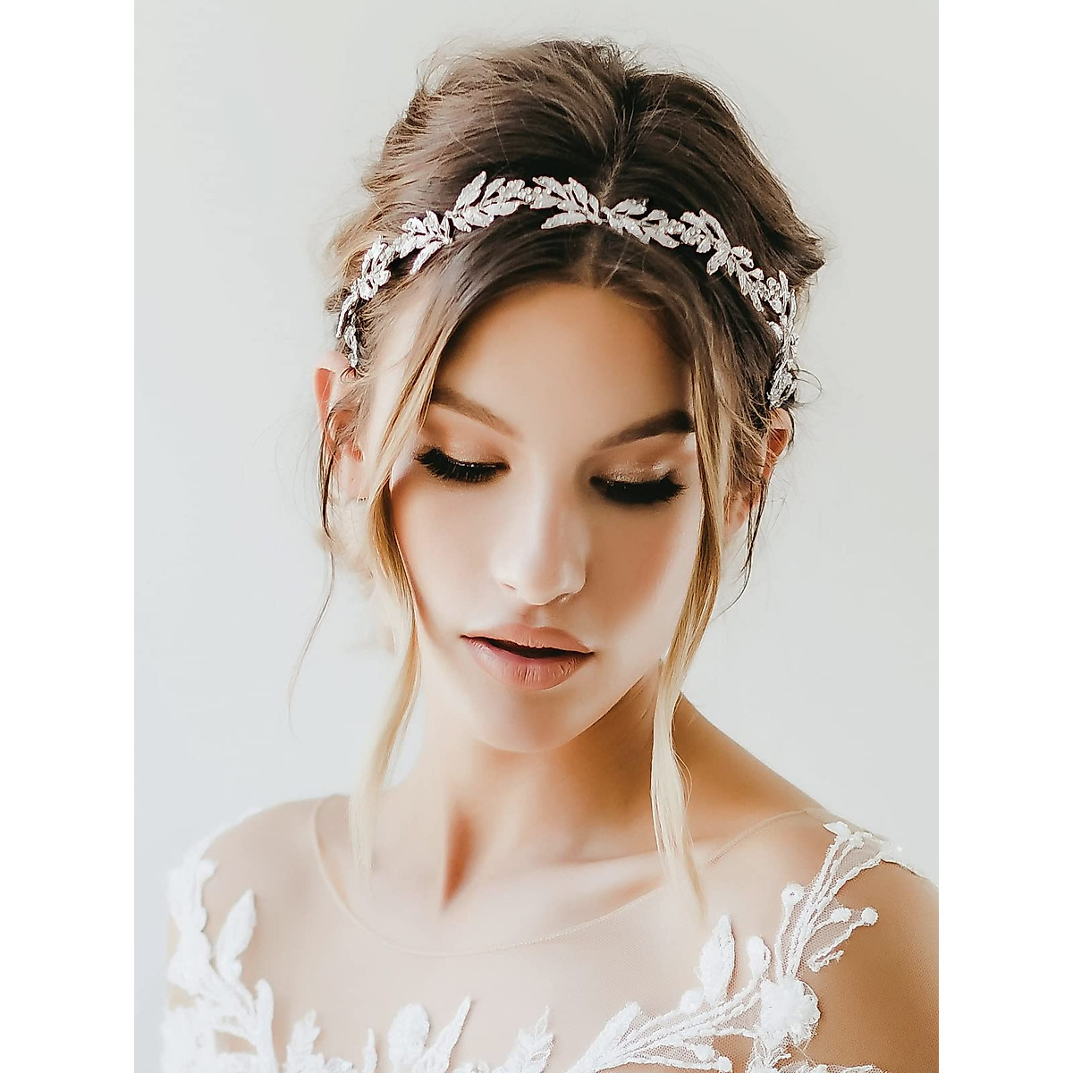 SWEETV Leaf Wedding Headpieces for Bride Silver Bridal Headband Flower Girl Headpiece Handmade Wedding Hair Accessories