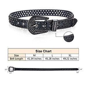 Rhinestone Belts for Men Women Bling Studded Belt With Metal Buckle Western Cowboy Punk Belt For Jeans Pants Jacket (Black-02, M Fit Waist:30-34inches（41.3" Length）)