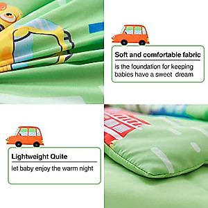 A Nice Night 4PCS Toddler Bedding Set, Transport Vehicles Cars Pattern, Comforter Sets,Includes Comforter, Flat Sheet, Fitted Sheet and Pillowcase,Green