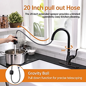 APPASO Oil Rubbed Bronze Kitchen Faucet, Solid Brass Kitchen Faucet with Soap Dispenser Bronze, High Arch Single Handle Kitchen Sink Faucet with Pull Down Sprayer, Optional Deck Plate
