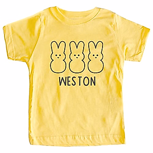 Little Spunkies Personalized 3 Peep Bunnies with Name Easter Toddler Tee (Custom) (3T, Yellow)