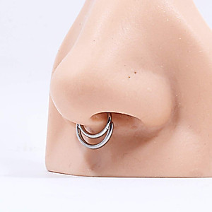 FANSING Surgical Steel Double Crescent Moon Septum Hoop 16g Septum Jewelry 16 Gauge 8mm Septum Rings Clicker Silver Septum Piercing Rings
