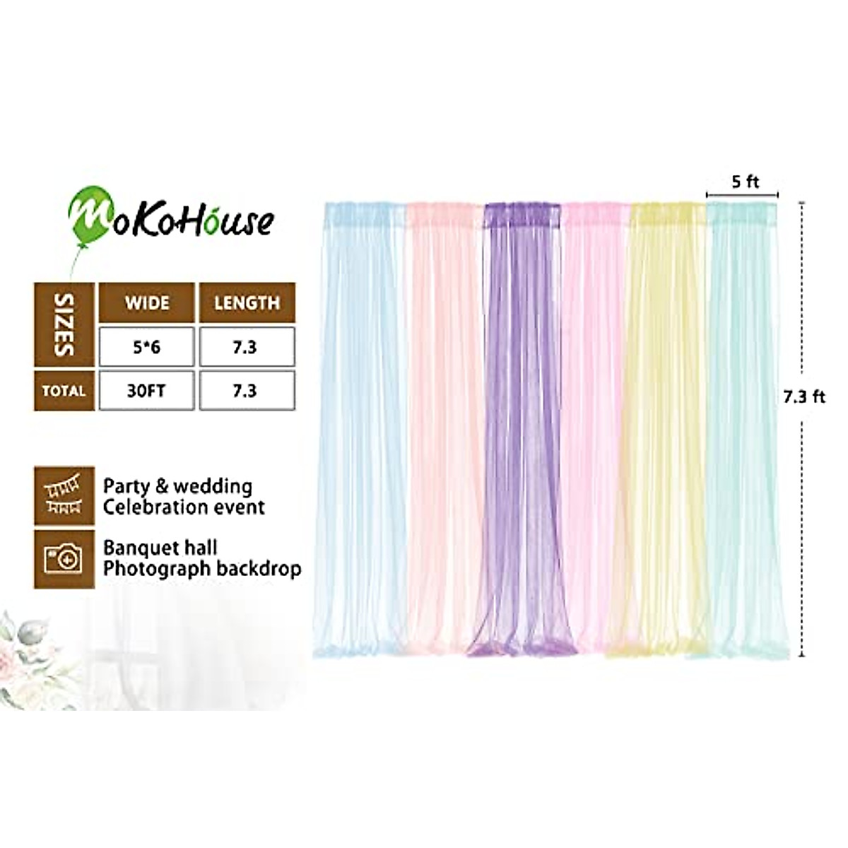 6 Panels Pastel Rainbow Backdrop 5ft x 7.3ft Tulle Backdrop Unicorn Drapes Curtains for Baby Shower Photography Birthday Party Wedding