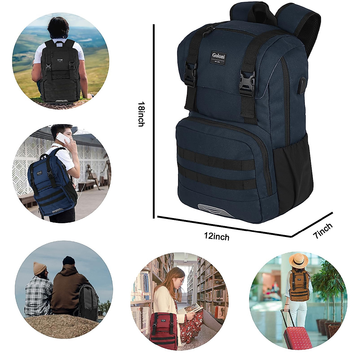 Travel Laptop Canvas Backpack Business Anti Theft Slim Durable with USB Charging Port, Water Resistant College School Computer Bag Gifts for Men & Women Fits 15.6 Inch Notebook