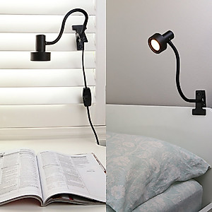 O’Bright LED Clip on Light for Bed Headboard/Desk, Dimmable LED Desk Lamp with Metal Clamp, 5W LED, Flexible Gooseneck, Adjustable Brightness for Eye-Care Reading, Vintage Design (Metal Black)
