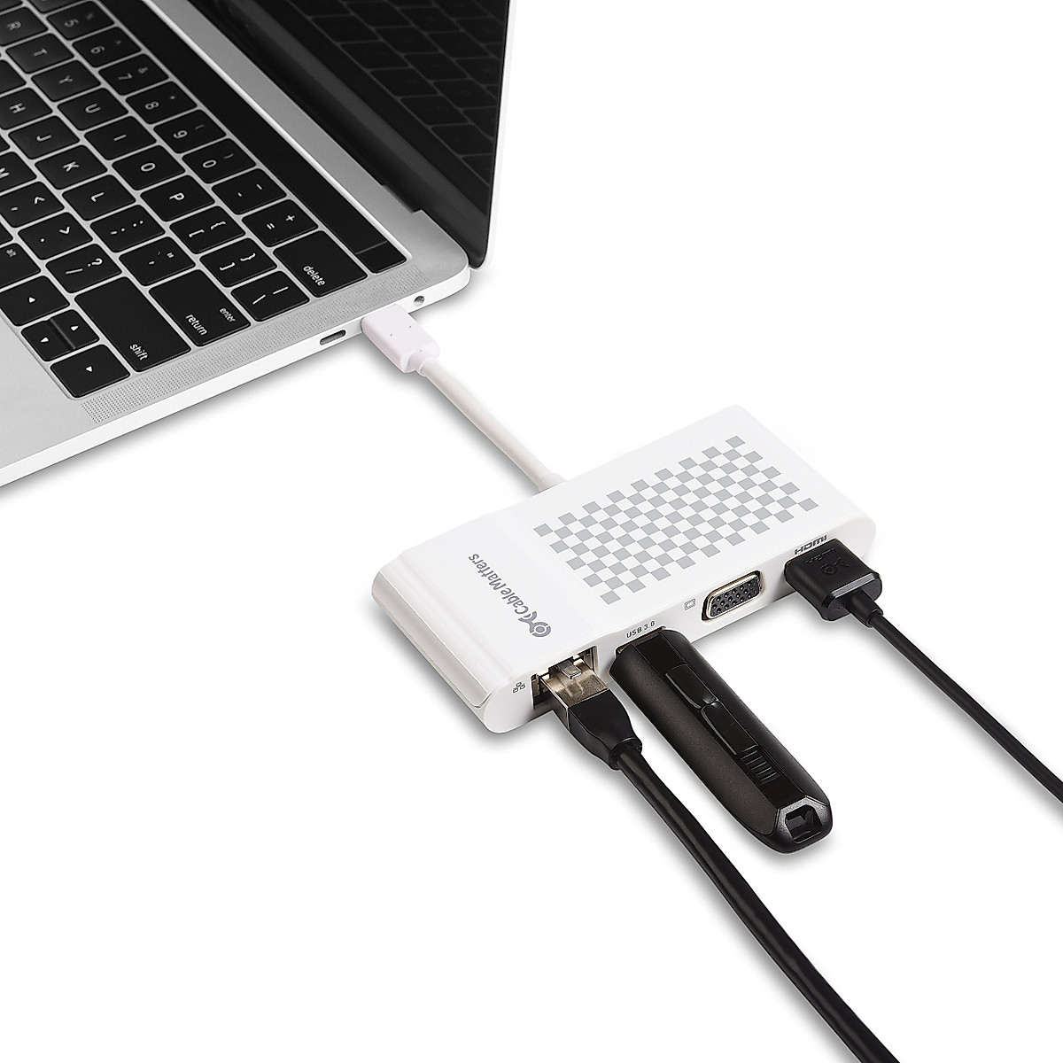 Cable Matters USB C Multiport Adapter (USB C Dock with USB C to HDMI or USB C to VGA), USB 3.0 and Ethernet White - Thunderbolt 4 / USB4 / Thunderbolt 3 Port Compatible with MacBook Pro, Dell XPS