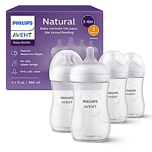Philips AVENT Natural Baby Bottle with Natural Response Nipple, Clear, 9oz, 4pk, SCY903/04