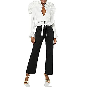 Making the Cut Season 3 Episode 1 Ruffle Long Sleeve Blouse Inspired by Sienna's Winning Look, White, XL