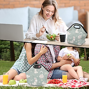 Insulated Neoprene Lunch Bag for Women Men Kids Cute Rabbit Bunny Flower Lunch Box Reusable Small Lunch Tote Bag Cooler Bag for School Work Picnic
