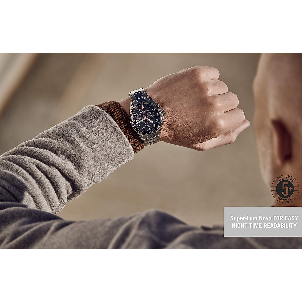 Victorinox Fieldforce Chrono Black Dial Stainless Steel Bracelet Watch 42mm - 241855