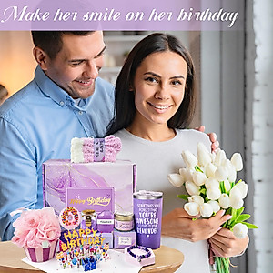 Birthday Gifts for Women, Happy Birthday Relaxing Spa Gifts Basket for Women, Purple Gift Box Set for Mom Sister Female Friends Wife Girlfriend Daughter, Unique Gifts for Women Who Have Everything