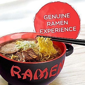 World Market Japanese Ceramic Ramen Bowl Set of 2 - Soup Spoon and Chopsticks - Serving Bowls for Noodle, Ramen, Udon, Miso, Thai, and Pho Soup 17.5 Ounce Red Dragon and Green Rooster