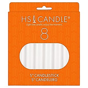 HS Candle 8 pcs White Unscented 5 Inch Candlestick Taper Candles, Household General Usage, Emergency & More