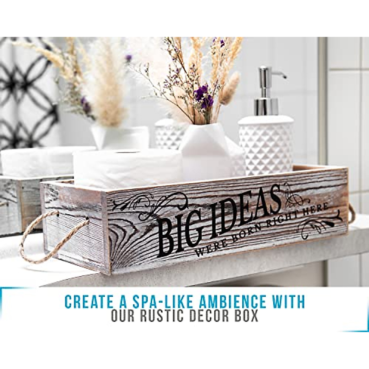 Bathroom Decor Box, 2 Sides with Funny Sayings -Perfect for Farmhouse Bathroom Decor, Rustic Bathroom Decor, Funny Toilet Paper Holder - Rustic White