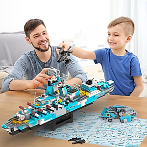 WishaLife 6 IN 1 City War Military Battleship Toy Building Blocks Set, with Army Truck Toys, Car Toys, boat Toy, Airplane Toy, Helicopter Toy, WW2 Construction Toys Gift for Kids Boys Girls Age 6 Plus