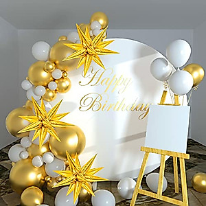 MIAHART 50 Pcs Gold Starburst Cone Mylar Balloons 26 inch Gold Foil Star Balloons Metallic Large Gold Point Star Balloons for Birthday Wedding Christmas Baby Shower Party Supplies