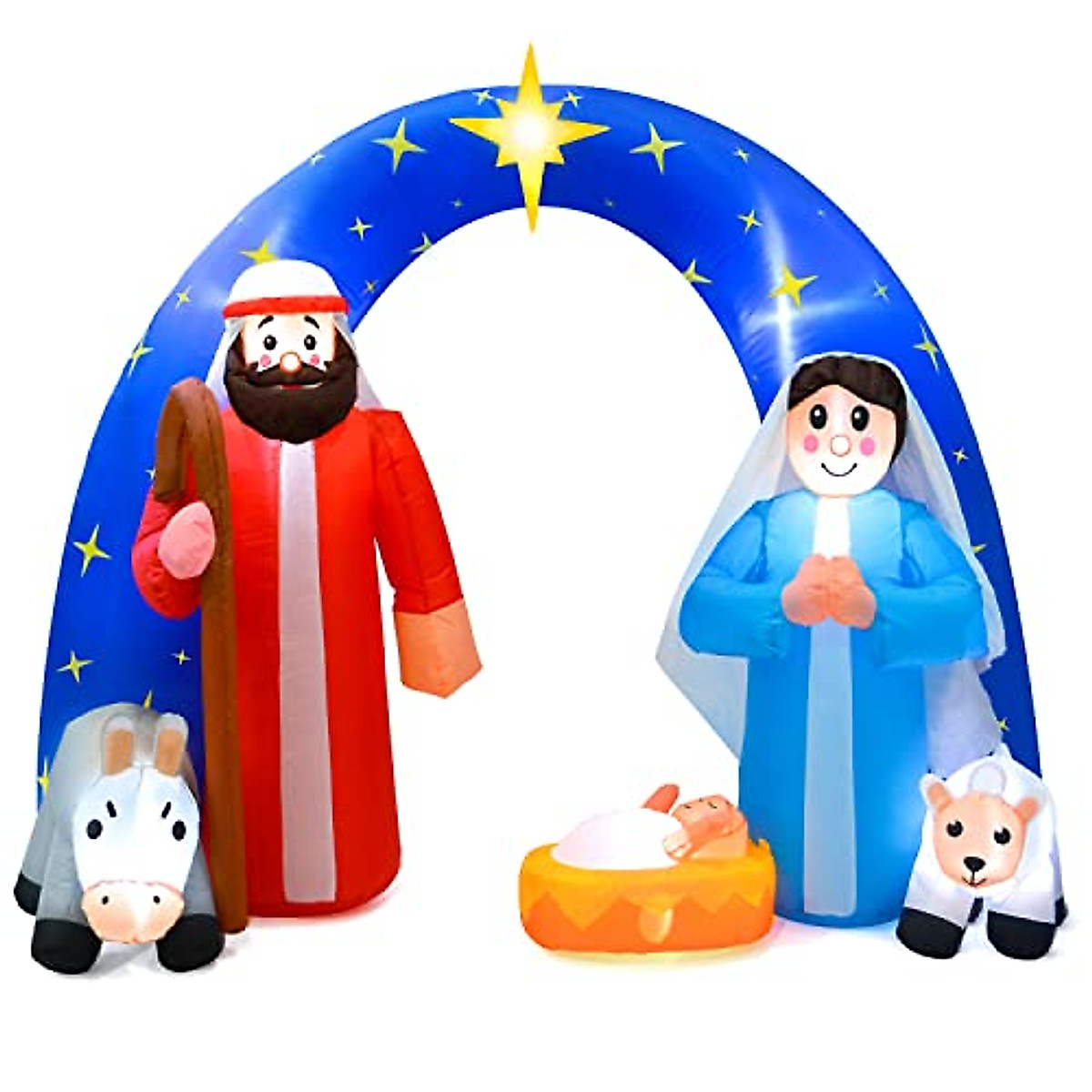 7.5Ft Inflatable Nativity Sets Scene Christmas Yard Outdoor Decorations The Birth of Jesus Scene Blow up Built-in LED Lights Indoor Outdoor Holiday for Outside,Yard, Lawn, Garden, Quick Air Blown