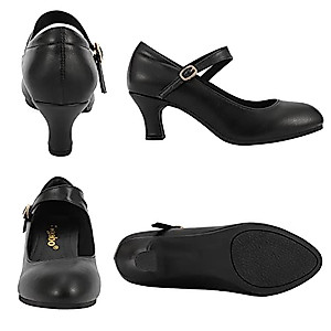 Ankle Strap Dance Heels Womens Character Shoes Ballroom Latin Dress Pumps, 8 M US Black