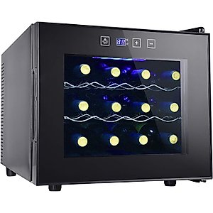 Wine Cooler Refrigerator 12 Bottle Freestanding Wine Cellar for White, Red, Champagne or Sparkling Wine,Compressor Wine Chiller Digital Temperature Control Fridge Glass Door