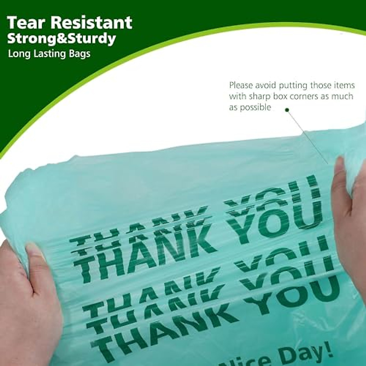 AYOTEE Shopping Bags for Small Business, Thank You Bags Bulk 50 Count Green Reusable Grocery Bags, T Shirt Bags with Handles, Standard Supermarket Size (12"x6.5"x22") Restaurants,Grocery Store