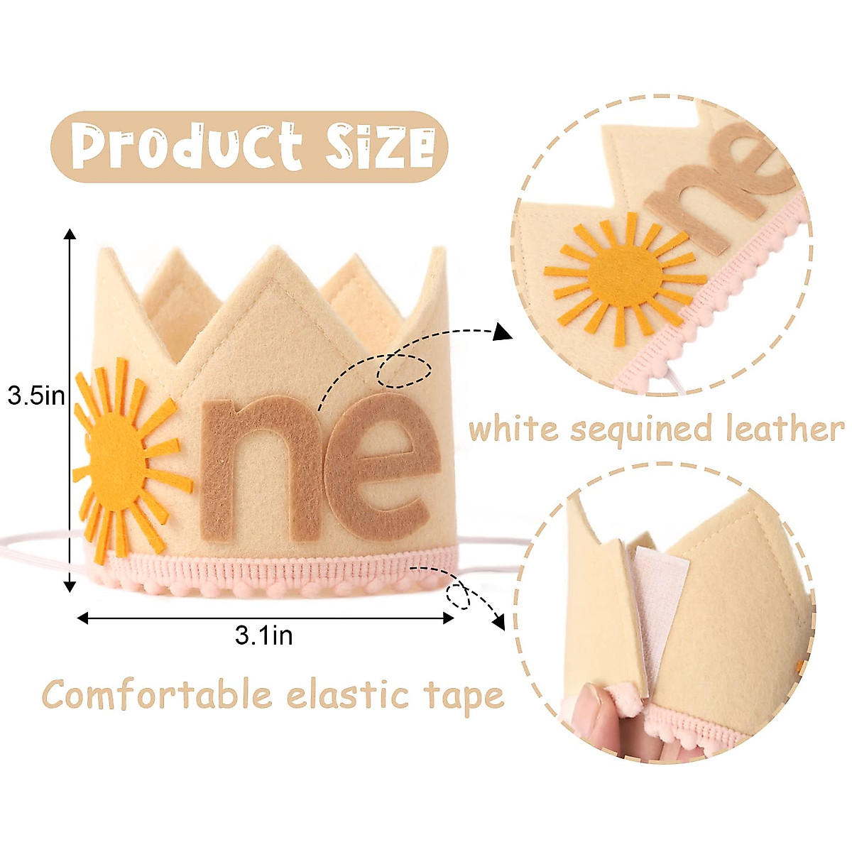 HUHJRUAR Boho Sun 1st Birthday Crown Hat - One Year Around The Sun Boho Sunshine First Party Decoration (SUN NE HAT)