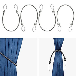 MALOINTEX 4 Pack Curtain Ropes Tiebacks Tie-Backs, Curtain Handmade Holdbacks, Polyester Curtain Tieback - Charcoal
