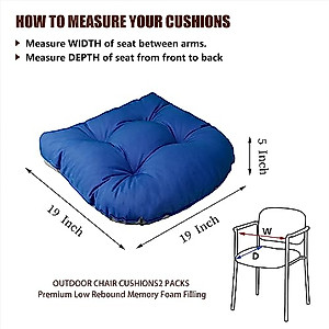 EAIMi Outdoor Chair Cushions - Waterproof Tufted Seat Cushions for Patio Furniture Set of 2 - U Shaped Memory Foam Overstuffed Patio Cushions for Wicker Chair with Round Corner 19"x19"x5", Navy