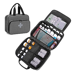 CURMIO Pill Bottle Organizer Portable Medicine Bag, Lockable Prescription Bottle Storage for Pill Bottles, Vitamins, Medical Supplements for Home Storage and Travel, Gray (Empty Medicine Bag)