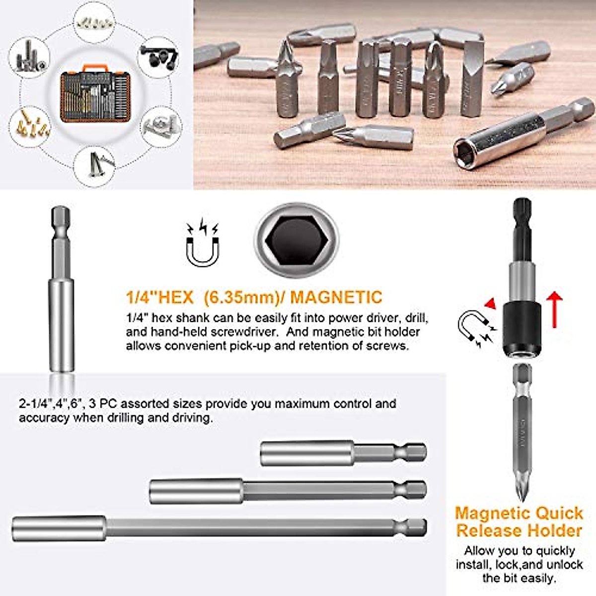 ENERTWIST Drill Bit Set, 112-Pieces 1/4" Hex Shank Impact Driver Bits and Screwdriver Bits Set Assorted in Tough Case for Wood Metal Cement Drilling and Screw Driving, ET-DBA-112