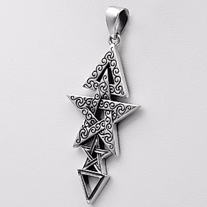 Dryad Design Sterling Silver Wiccan Jewelry - 3rd Degree Pentagram Pentacle Initiation Pendant