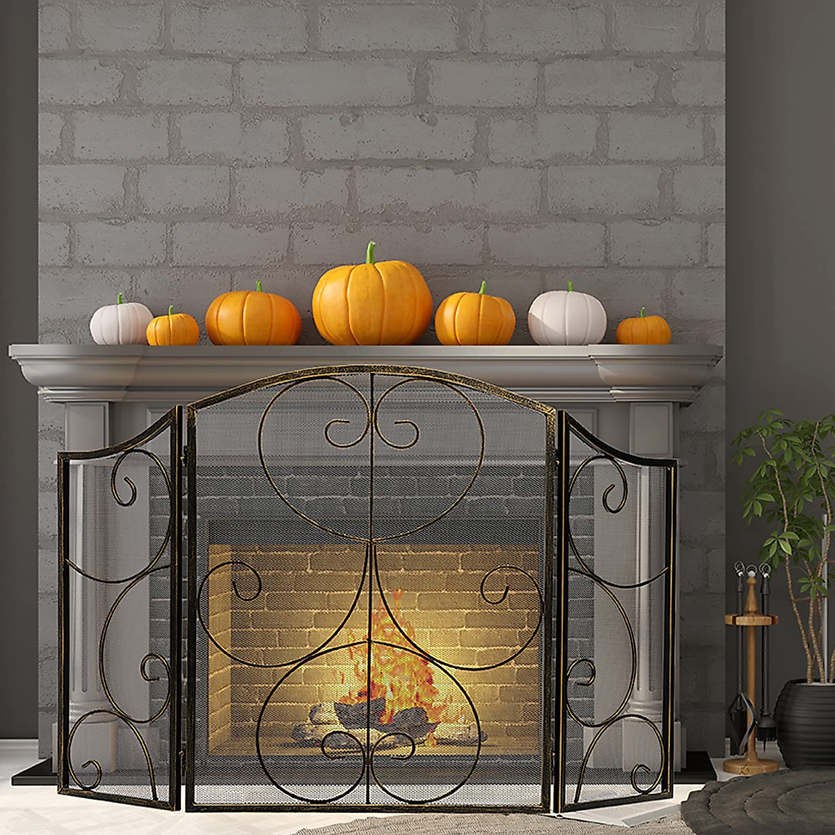 DOEWORKS 3 Panel Heavy Duty Fireplace Screen Safety Fire Place Fence Spark Guard Cover Bronze