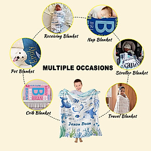 Custom Baby Marine Life Blanket Soft Lightweight Personalized Name Blankets Warm Cozy Plush Throw Blanket for Couch Bed Sofa Personalized Gifts S 40×50in for Kids/Child